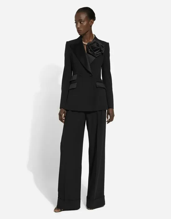 Dolce & Gabbana Double-breasted Woolen Jacket With Flower Appliqué Blazers Wool