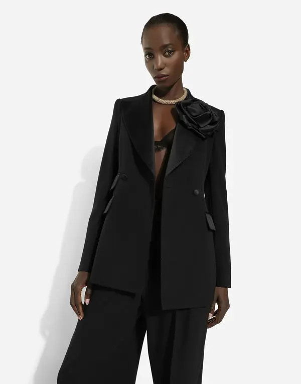 Dolce & Gabbana Double-breasted Woolen Jacket With Flower Appliqué Blazers Wool