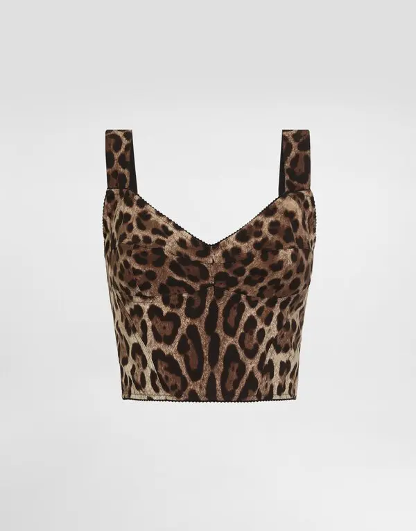 Dolce & Gabbana Leopard- Charmeuse Bustier Top Shirts And Tops Animal - Print