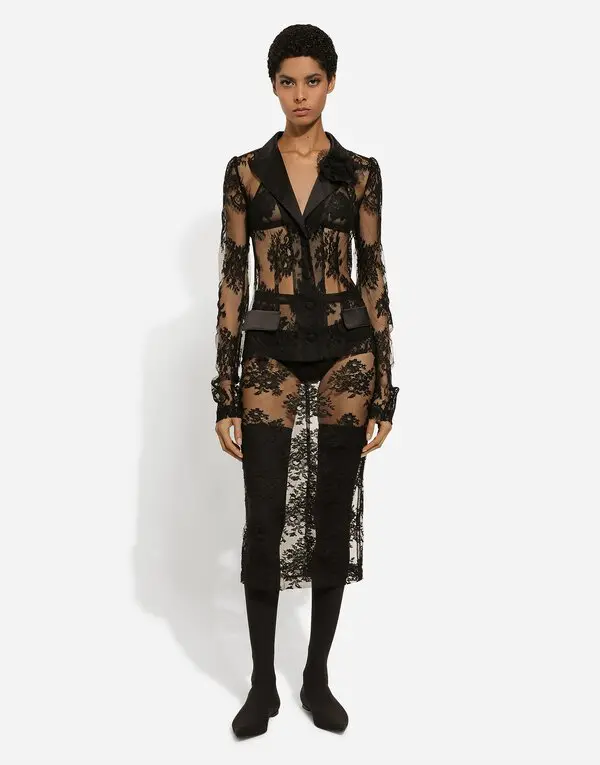 Dolce & Gabbana Lace Double Breasted Blazer - Black