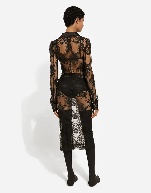 Dolce & Gabbana Lace Double Breasted Blazer - Black