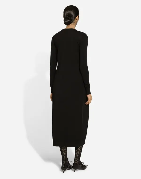 Dolce & Gabbana Long Stretch Viscose Knit Cardigan With Dg Logo