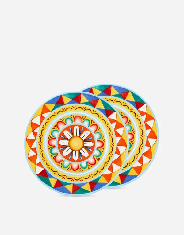Dolce & Gabbana Set 2 Dessert Plates In Fine Porcelain Dessert Plates - Multicolor