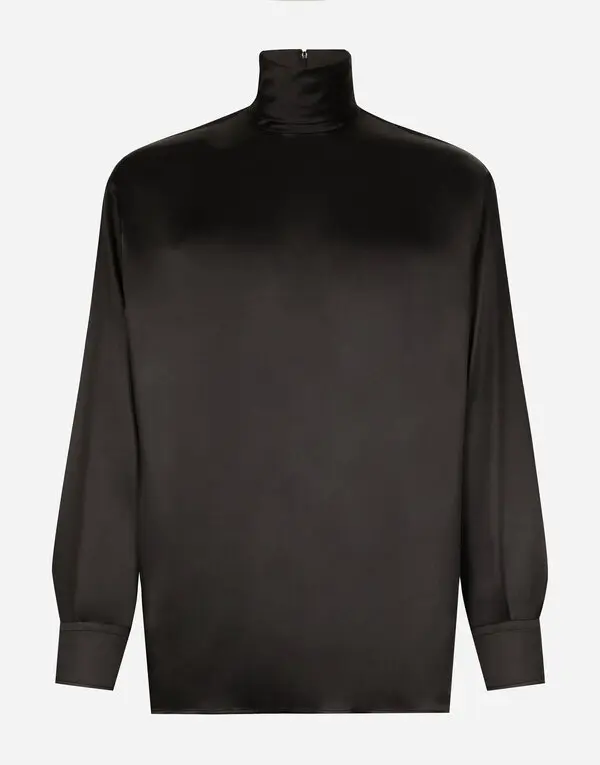 Dolce & Gabbana Loose Silk Turtleneck With Shirt Cuffs Shirts - Black