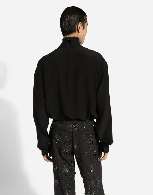 Dolce & Gabbana Loose Silk Turtleneck With Shirt Cuffs Shirts - Black