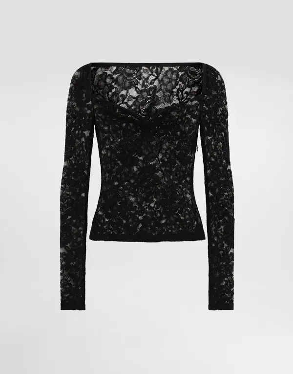 Dolce & Gabbana Floral Lace Top With A Sweetheart Neckline Shirts And Tops - Black