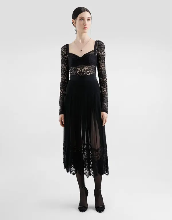 Dolce & Gabbana Floral Lace Top With Sweetheart Neckline