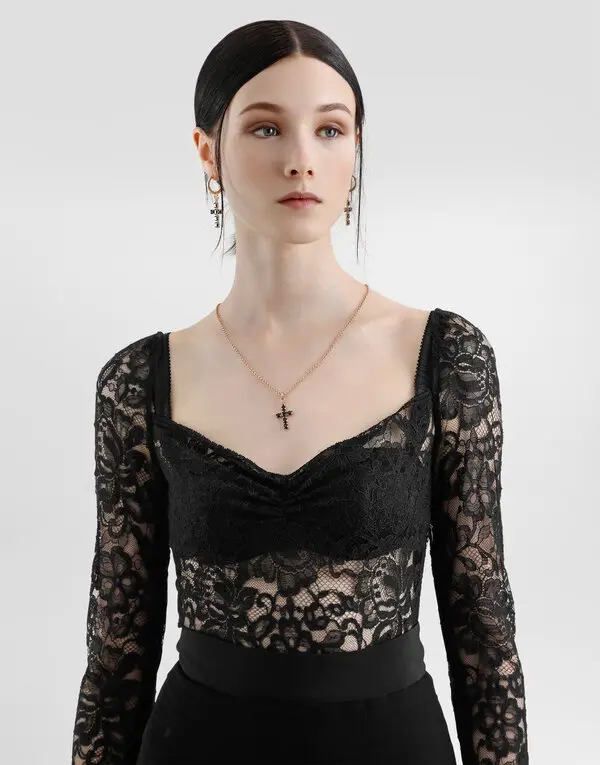 Dolce & Gabbana Floral Lace Top With Sweetheart Neckline