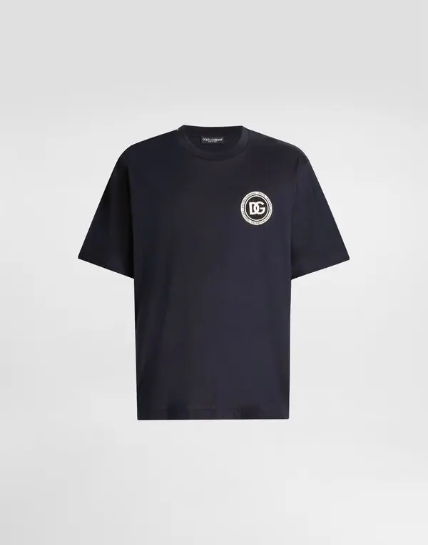 Dolce & Gabbana Cotton T-shirt With Patch T-shirts And Polos - Blue