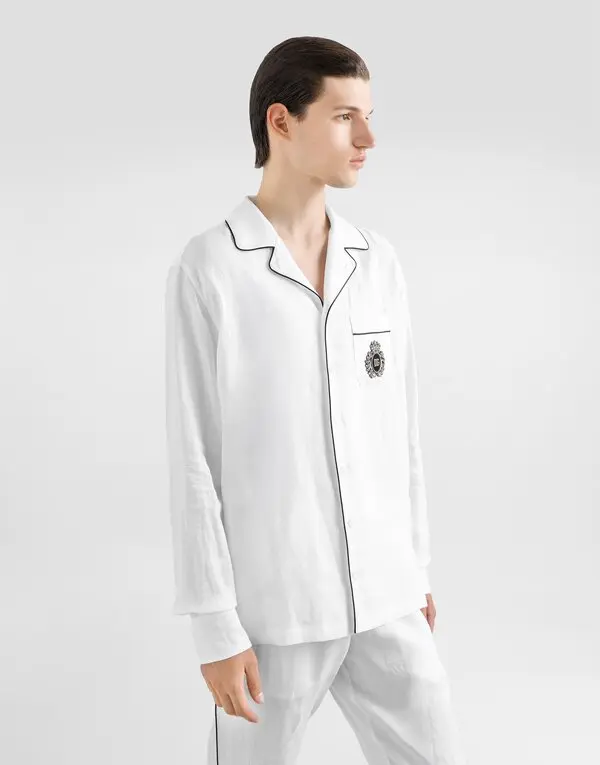 Dolce & Gabbana Linen Vanity Shirt With Heraldic Emblem Shirts
