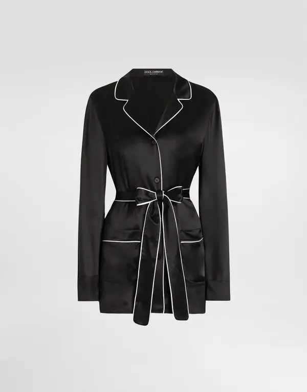 Dolce & Gabbana Silk Pajama Shirt With Contrasting Piping Shirts And Tops Silk - Black