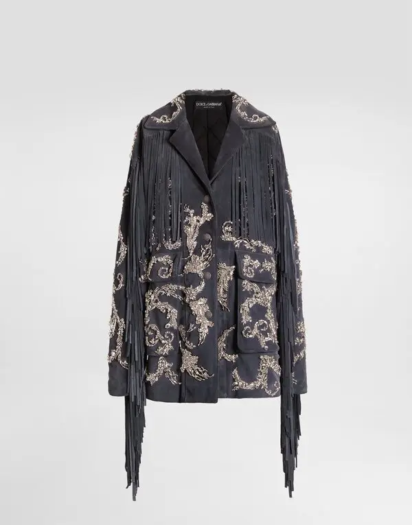 Dolce & Gabbana Embroidered Split Leather Jacket Coats And Jackets Multi-colored