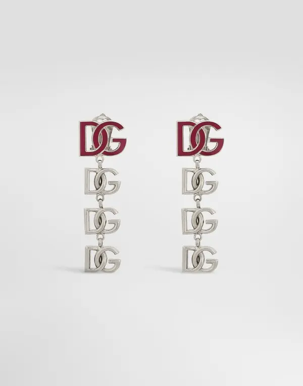 Dolce & Gabbana Two-tone Dg Logo Dangle Earrings - Silver