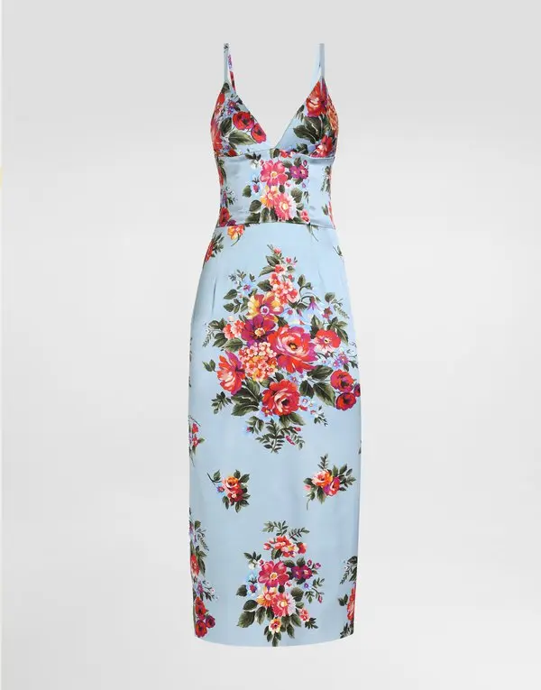Dolce & Gabbana Flower Bouquet-print Satin Dress Dresses - Multicolor