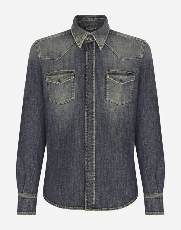 Dolce & Gabbana Light Blue Wash Stretch Denim Shirt Denim Multi-colored Cotton