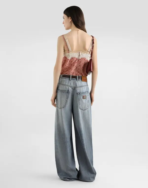 Dolce & Gabbana Rose-print Silk Top With Lace Trim