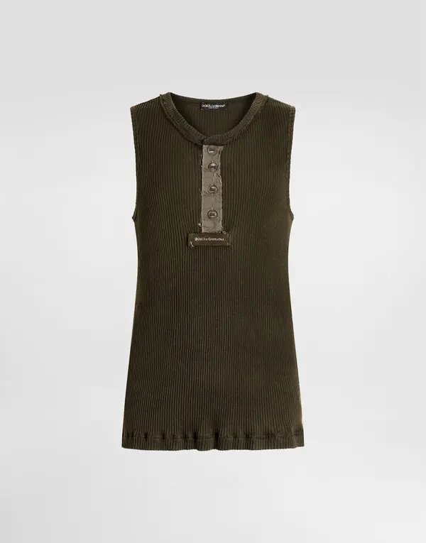 Dolce & Gabbana Ribbed Cotton Tank Top - Grey
