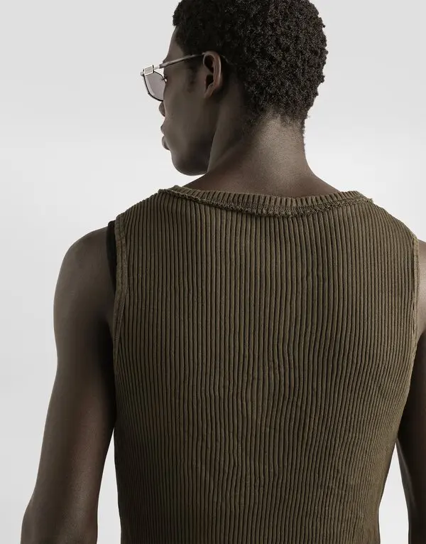 Dolce & Gabbana Ribbed Cotton Tank Top - Grey