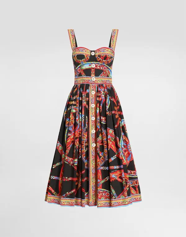 Dolce & Gabbana Carretto-print Poplin Long Dress Dresses Multi-colored - Multicolor