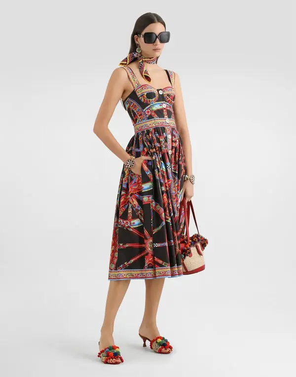 Dolce & Gabbana Carretto-print Poplin Long Dress