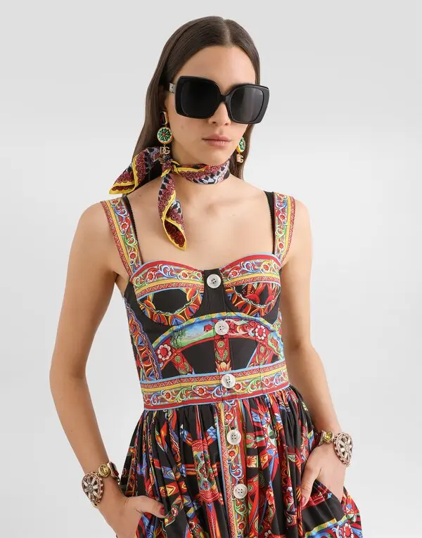 Dolce & Gabbana Carretto-print Poplin Long Dress