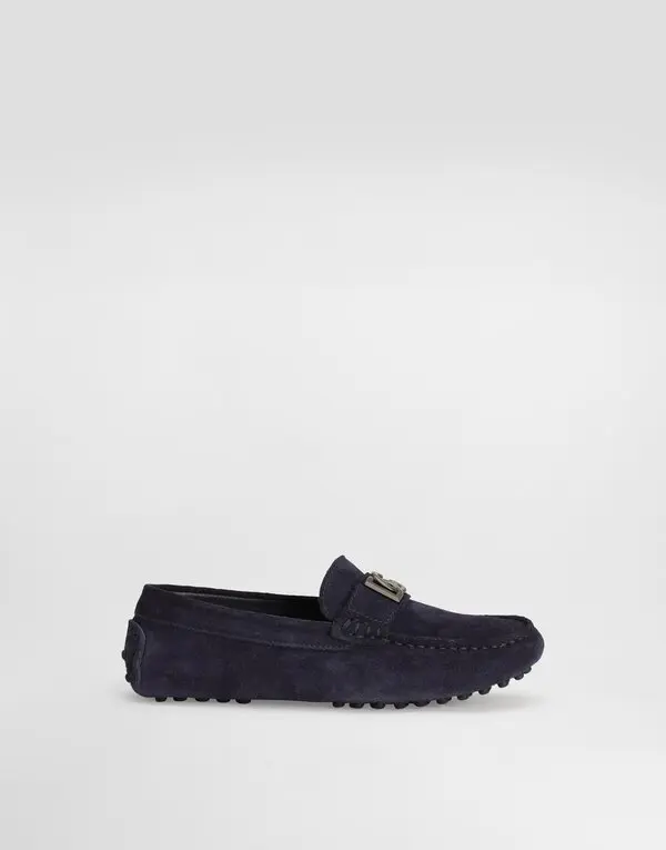 Dolce & Gabbana Split Leather Loafers With Dg Logo - Blue