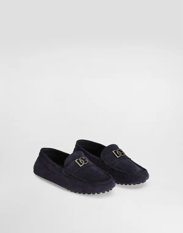Dolce & Gabbana Split Leather Loafers With Dg Logo - Blue
