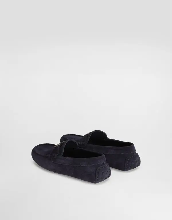 Dolce & Gabbana Split Leather Loafers With Dg Logo - Blue