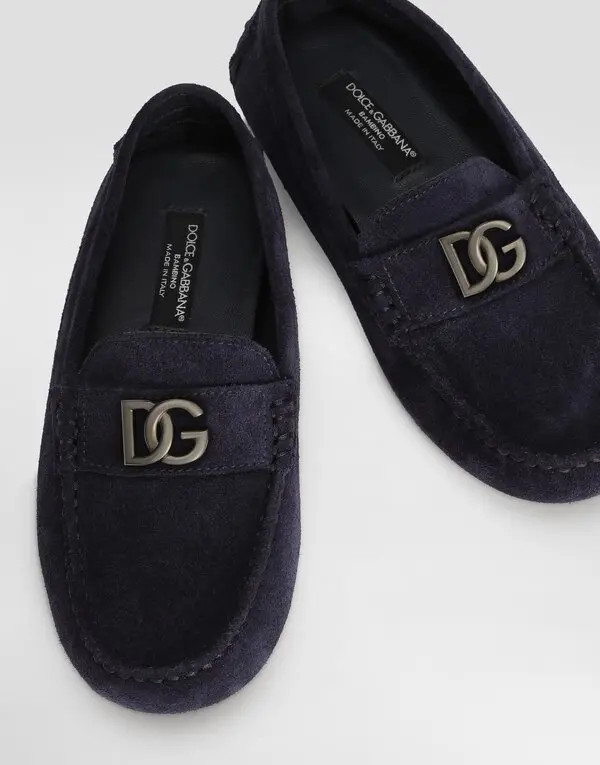 Dolce & Gabbana Split Leather Loafers With Dg Logo - Blue