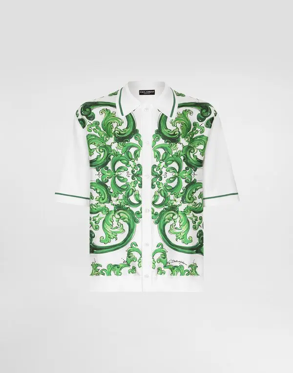 Dolce & Gabbana Oversize Silk And Yarn Shirt With Majolica Sweaters And Cardigans - Print