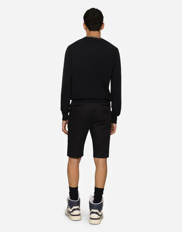 Dolce & Gabbana Stretch Cotton Shorts With Dg Patch Pants And Shorts Cotton - Blue