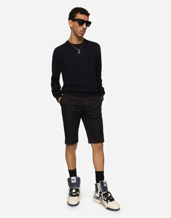 Dolce & Gabbana Stretch Cotton Shorts With Dg Patch Pants And Shorts Cotton - Blue