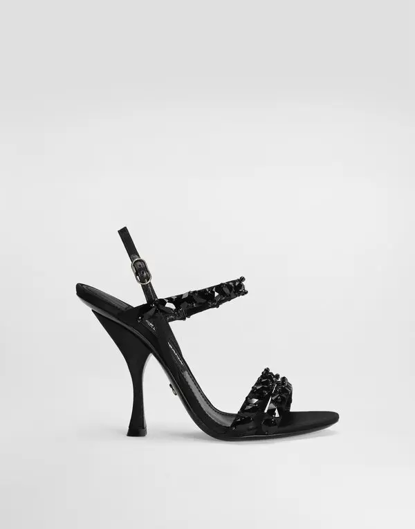 Dolce & Gabbana Sandals With Rhinestone Embroidery Sandals And Wedges Black - Multicolor