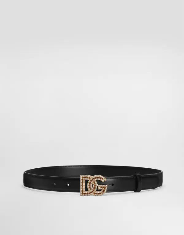 Dolce & Gabbana Calfskin Belt With Dg Logo Buckle - Black
