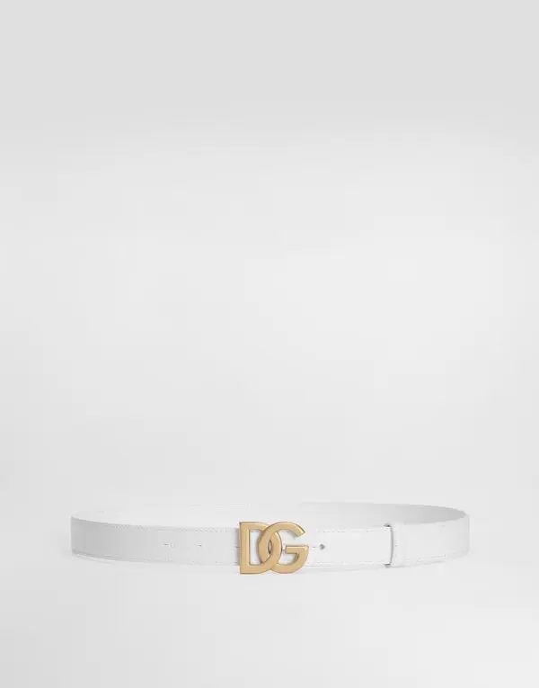 Dolce & Gabbana Calfskin Belt With Dg Logo Buckle - White