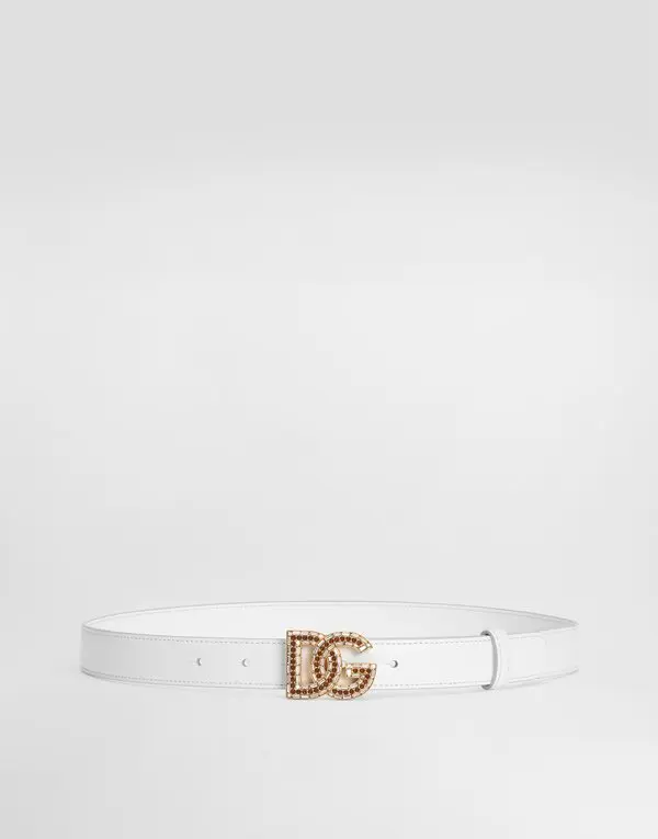 Dolce & Gabbana Calfskin Belt With Dg Logo Buckle - White