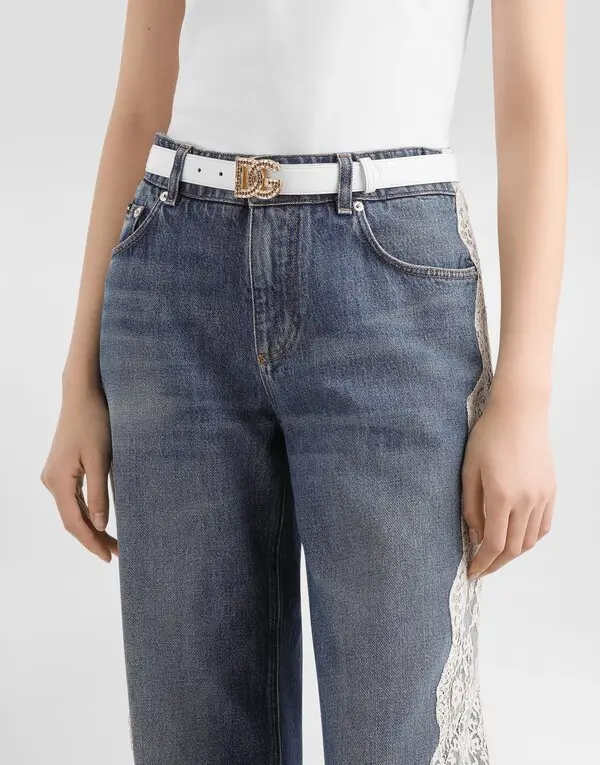 Dolce & Gabbana Calfskin Belt With Dg Logo Buckle - White