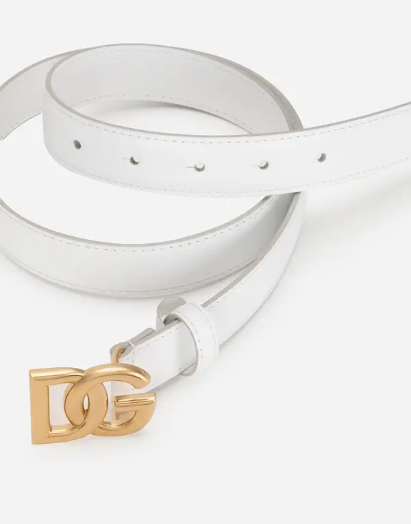 Dolce & Gabbana Calfskin Belt With Dg Logo Buckle - White