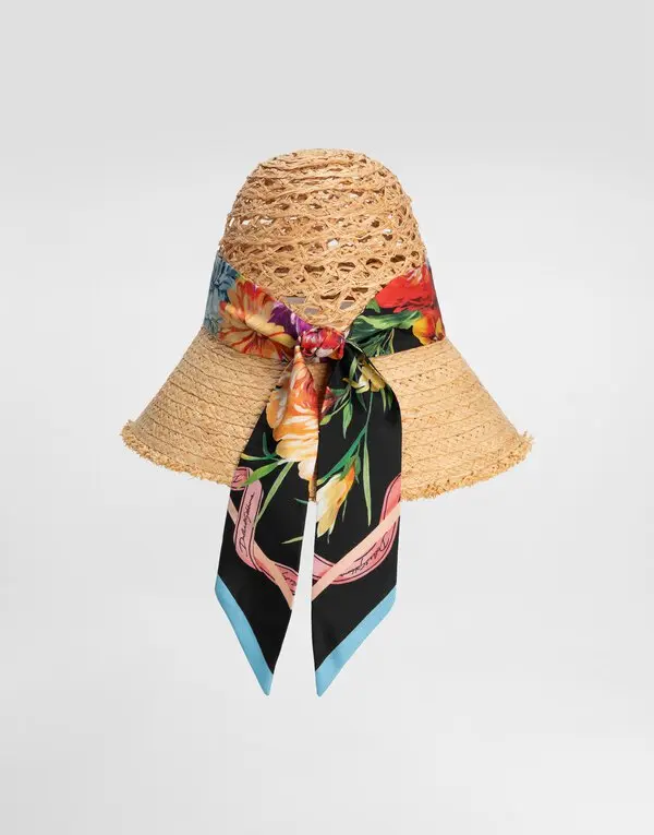 Dolce & Gabbana Straw Sun Hat With Printed Bandeau