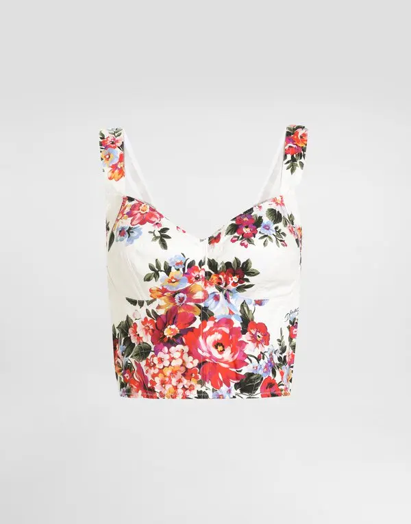 Dolce & Gabbana Floral Print Cotton Bustier Top - Multicolor