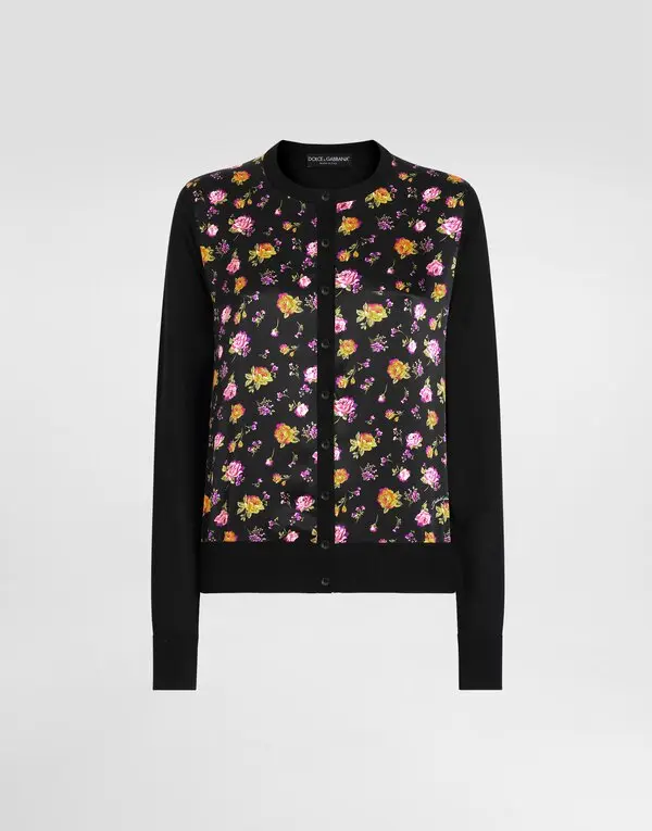 Dolce & Gabbana Small Rose Bouquets-print Satin Cardigan Sweaters And Cardigans - Multicolor