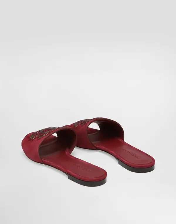 Dolce & Gabbana Embellished Suede Slides With Dg Logo - Grey