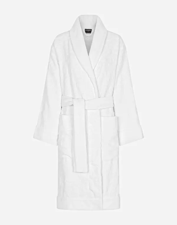 Dolce & Gabbana Bath Robe In Terry Cotton Jacquard Monochrome Bathrobes - Multicolor