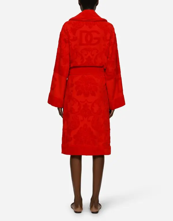 Dolce & Gabbana Bath Robe In Terry Cotton Jacquard Monochrome Bathrobes