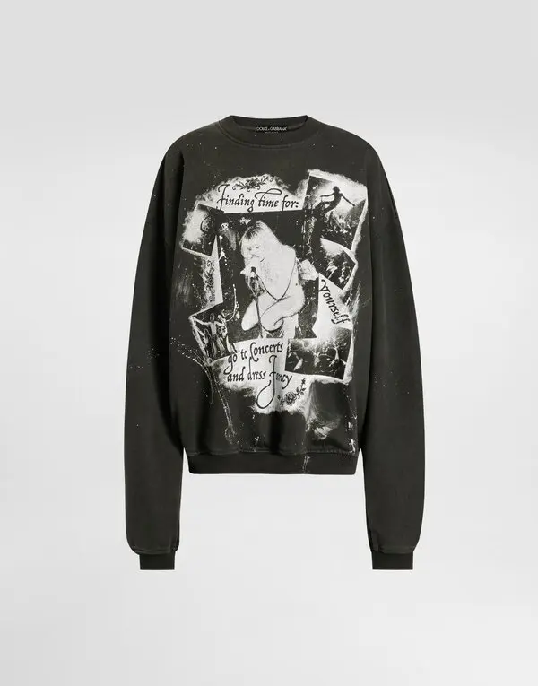 Dolce & Gabbana Printed Cotton Crew Neck Sweatshirt - Black