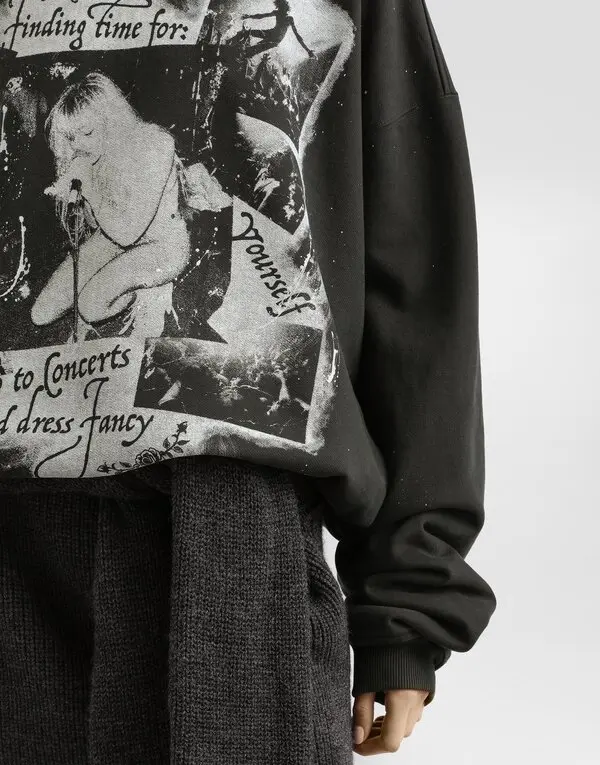 Dolce & Gabbana Printed Cotton Crew Neck Sweatshirt - Black