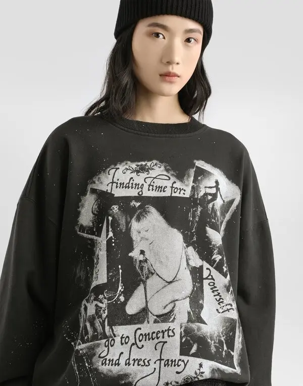 Dolce & Gabbana Printed Cotton Crew Neck Sweatshirt - Black