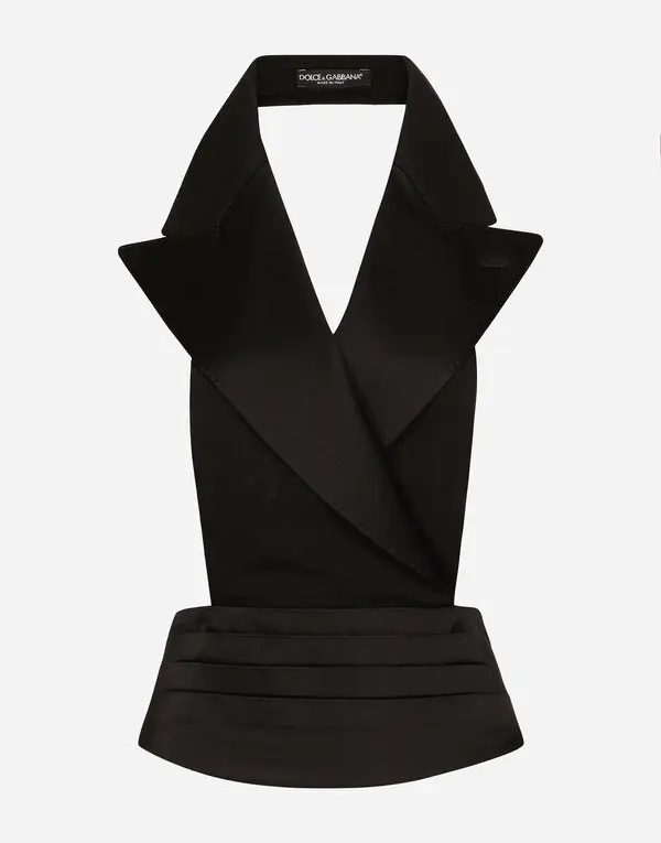 Dolce & Gabbana Double-breasted Silk Satin Vest With Low Neckline On The Back Shirts And Tops