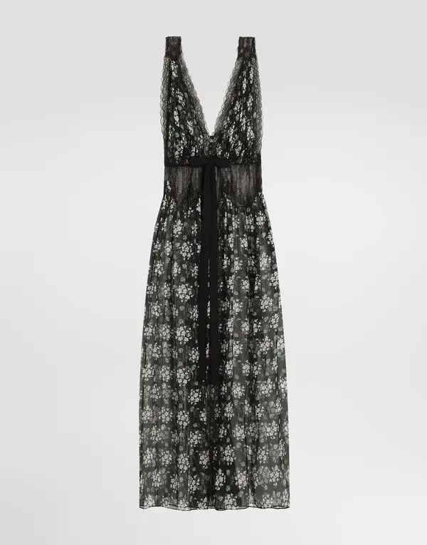 Dolce & Gabbana Geranium Bouquets-print Chiffon Dressing Gown Dresses - Multicolor