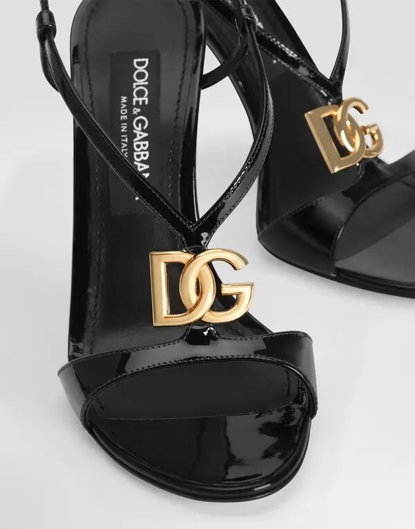 Dolce & Gabbana Patent Leather Stiletto Sandals With Dg Crossover Logo
